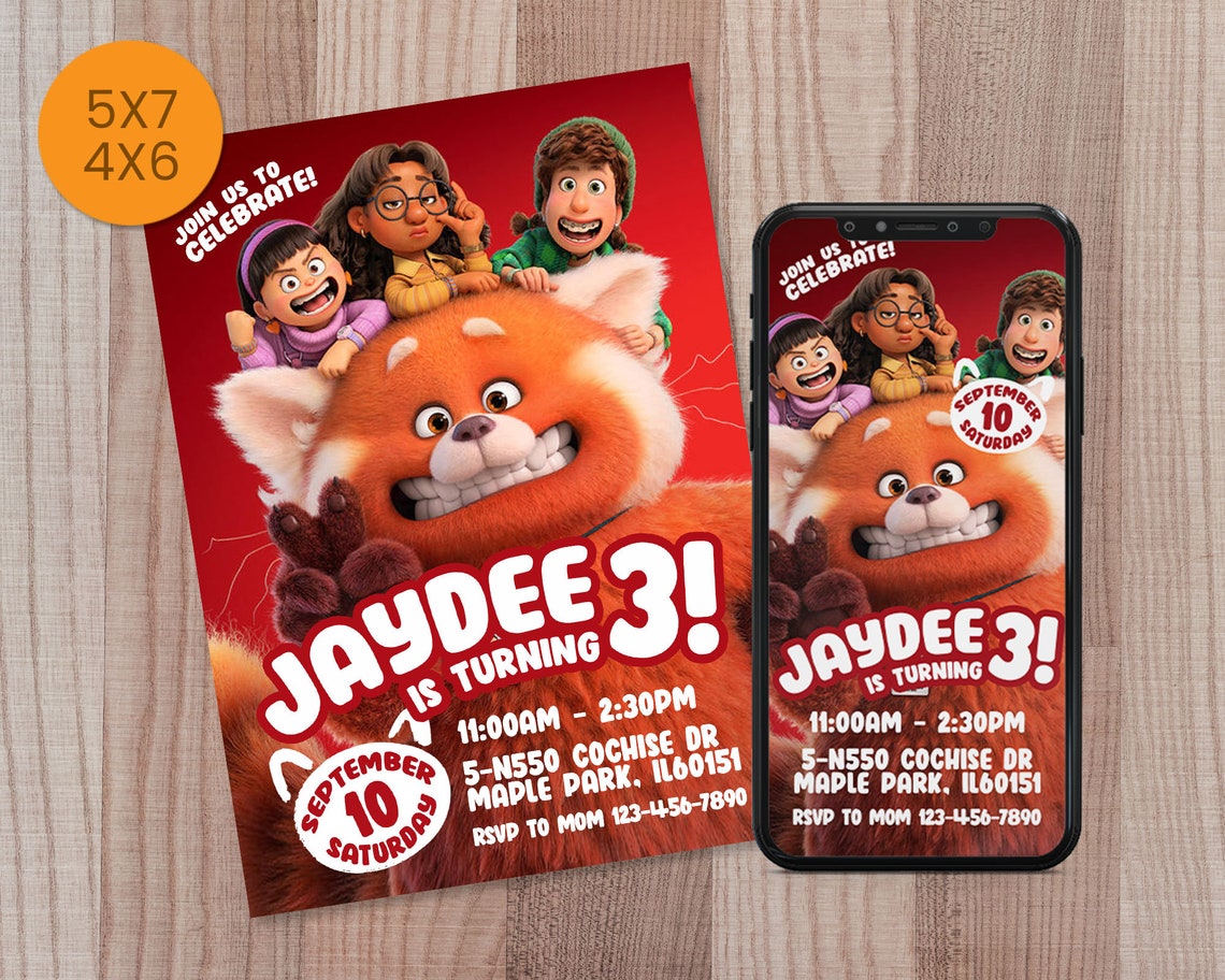 Turning Red Birthday Invitation Red Panda Party Invitations Etsy