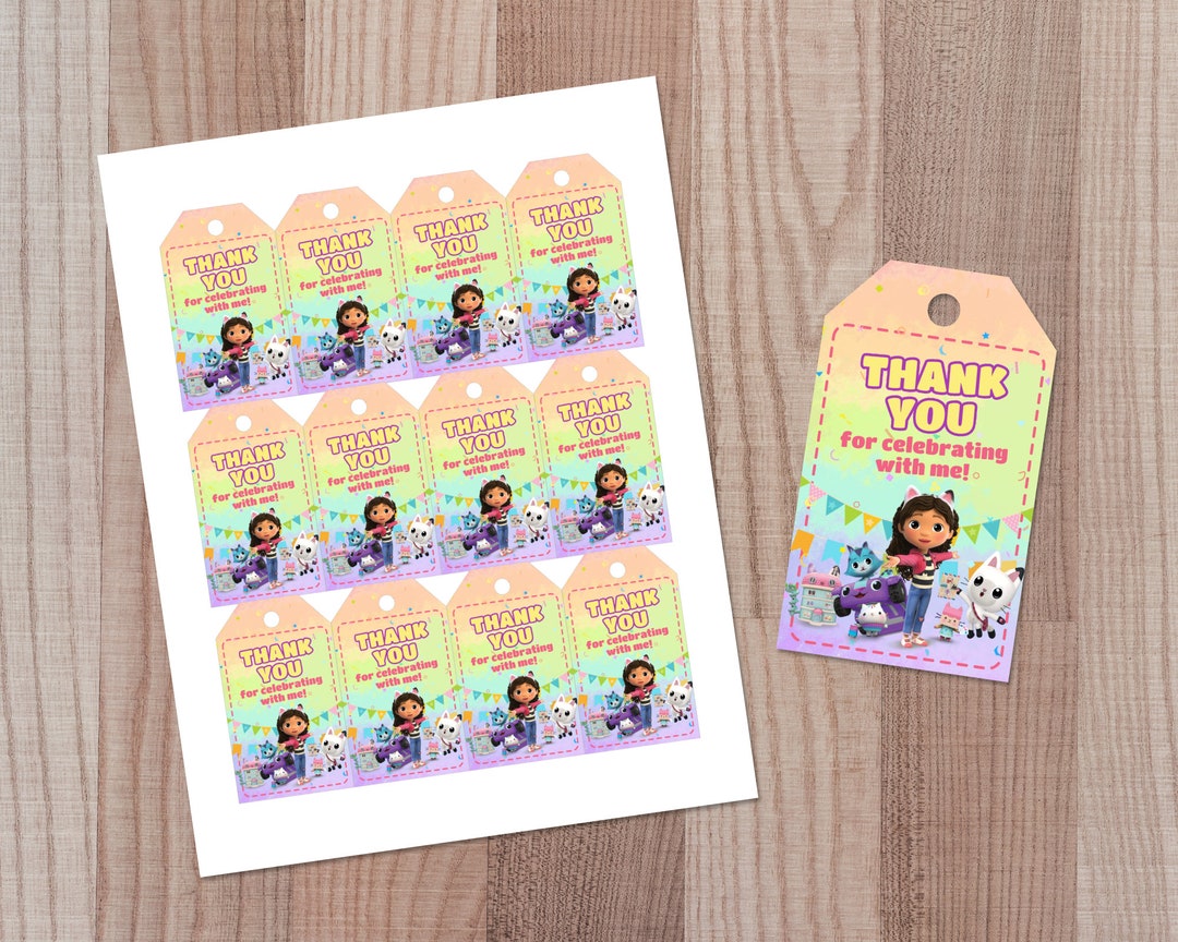 Gabby's Dollhouse Birthday Thank You Tags, Gabby Digital Birthday Favor ...