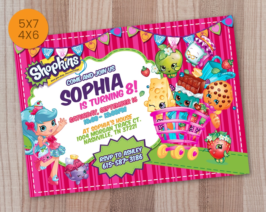 Shopkins Birthday Invitations, Shopkins Invitations, Shopkins Girl ...