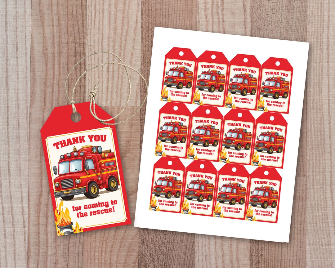 Fire Truck Birthday Thank You Tags Fireman Favor Tags - Etsy