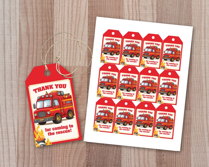 Fire Truck Birthday Thank You Tags Fireman Favor Tags - Etsy