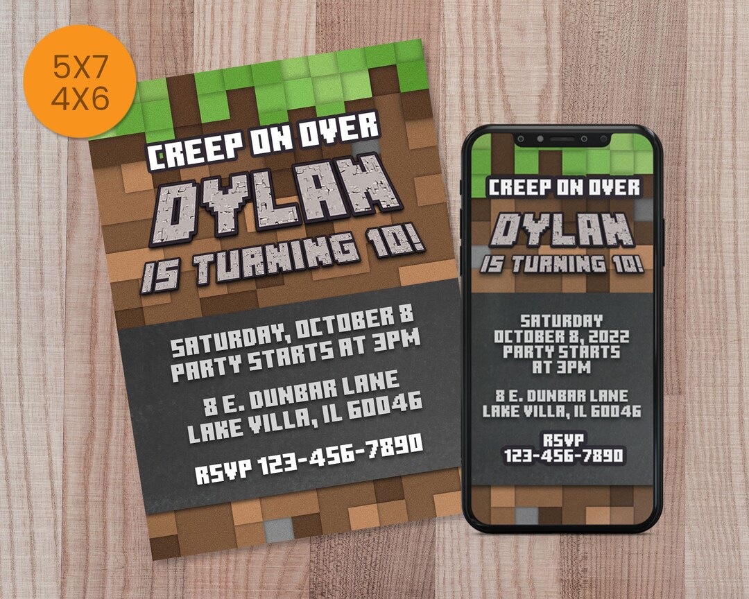 Mine Birthday Invitation, Craft Game Birthday Invite, Kids Mine ...