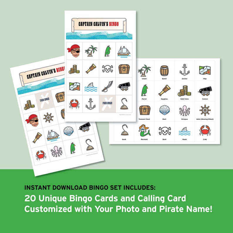 Personalized Pirate Bingo Game: 20 Unique Cards (custom PDF Download ...