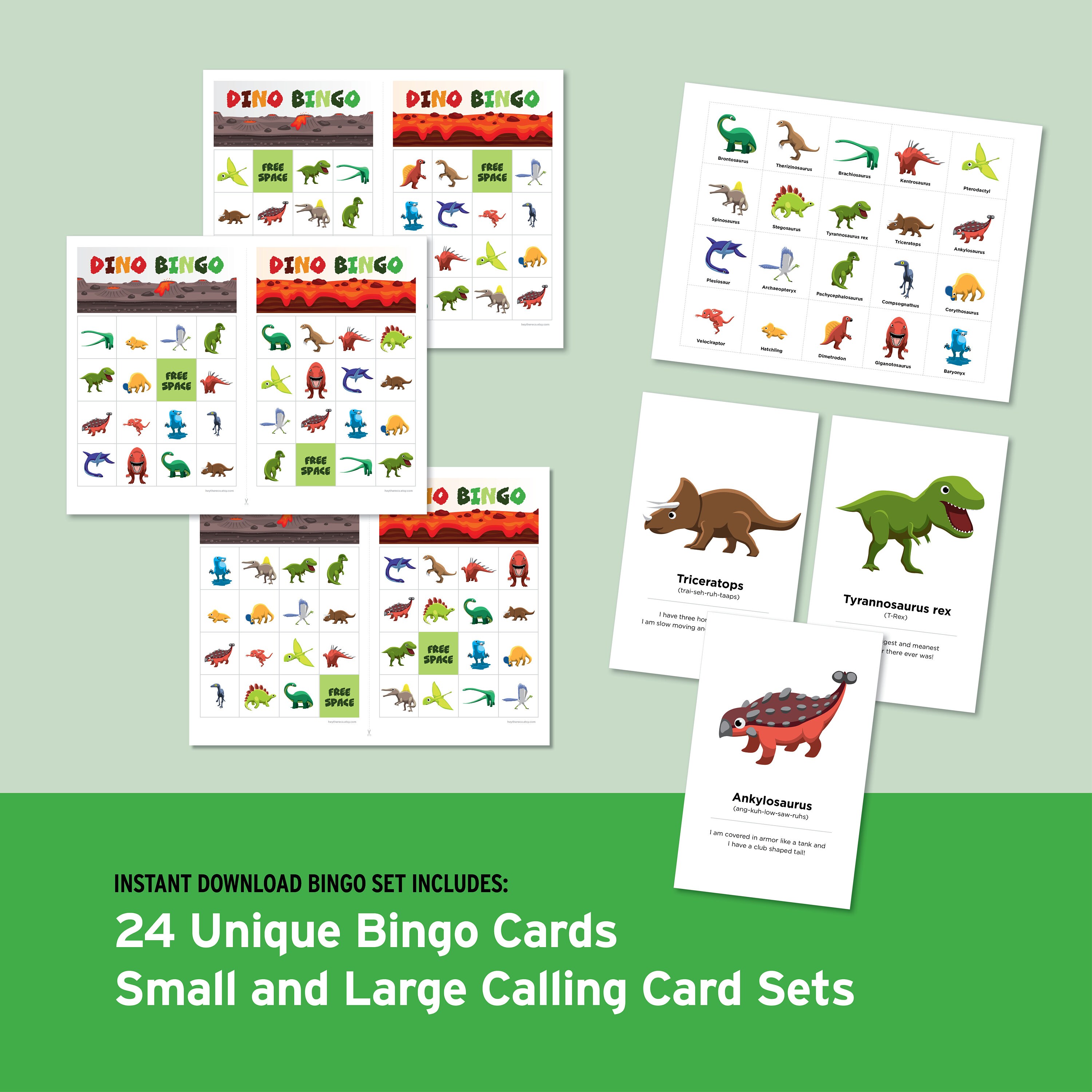 Printable Dinosaur Bingo | Instant Download | 24 Unique Bingo Cards - Etsy