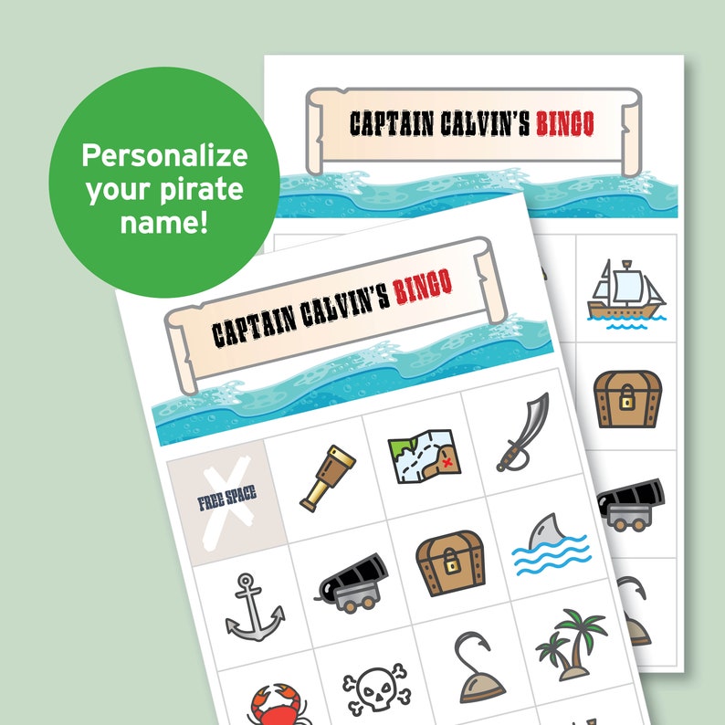 Personalized Pirate Bingo Game: 20 Unique Cards (custom PDF Download ...