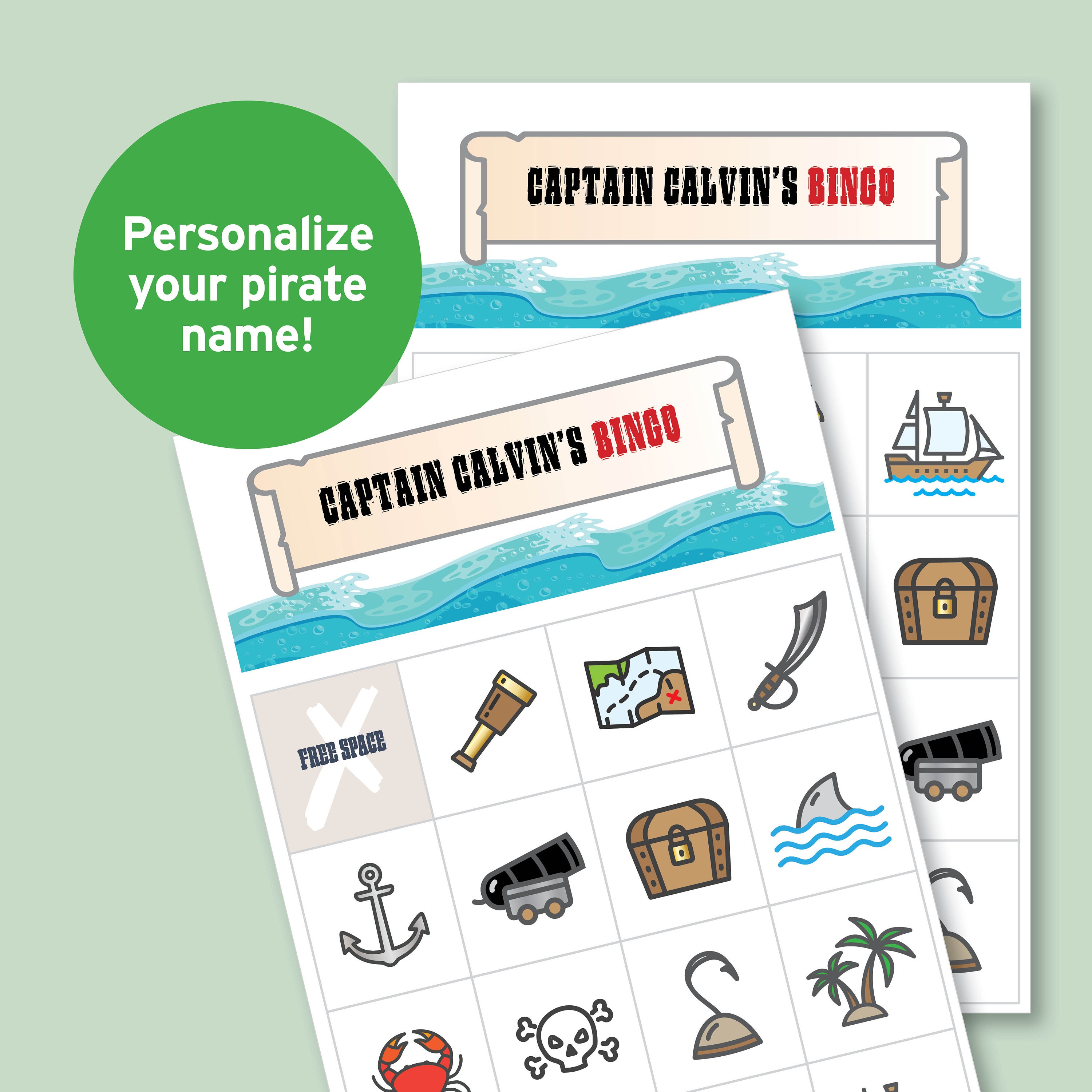 Personalized Pirate Bingo Game: 20 Unique Cards (custom PDF Download ...