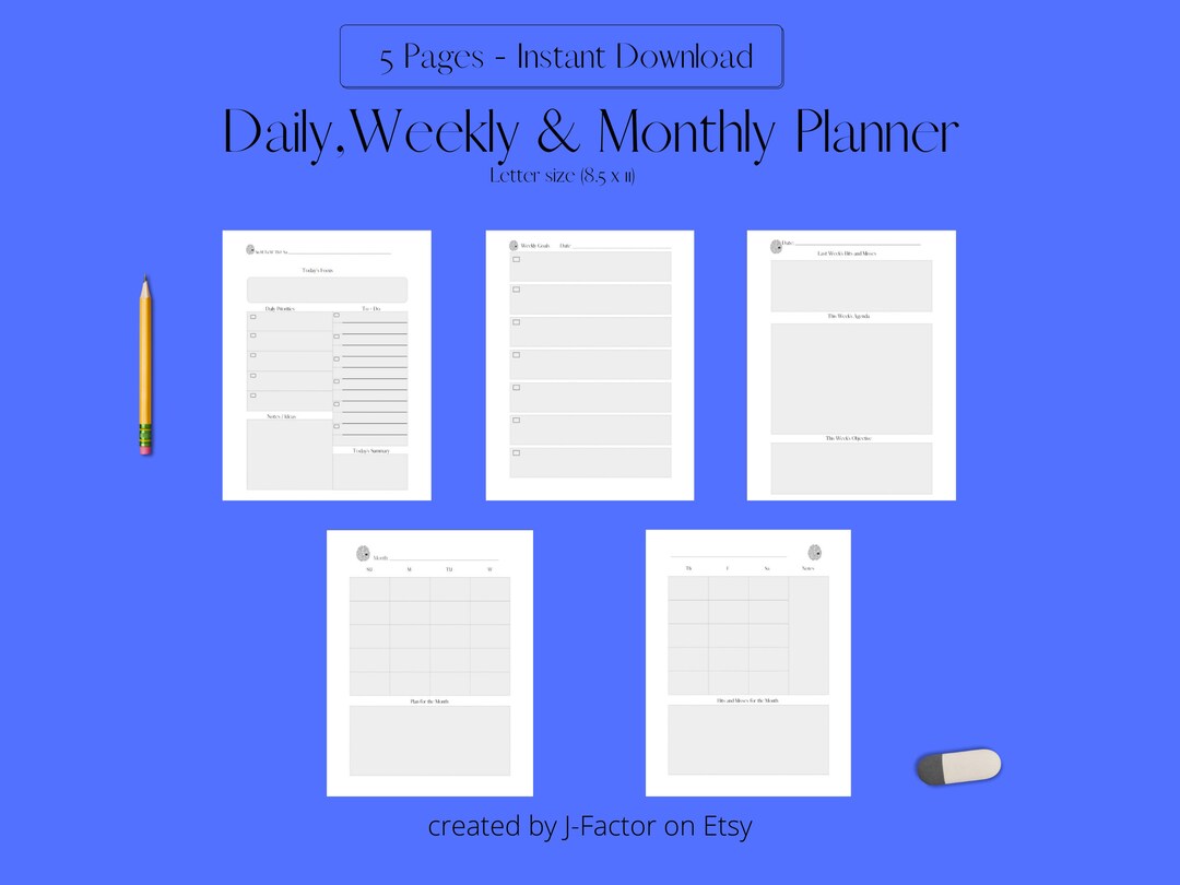 Digital Planner Template, Daily Weekly Monthly Printable Planner ...
