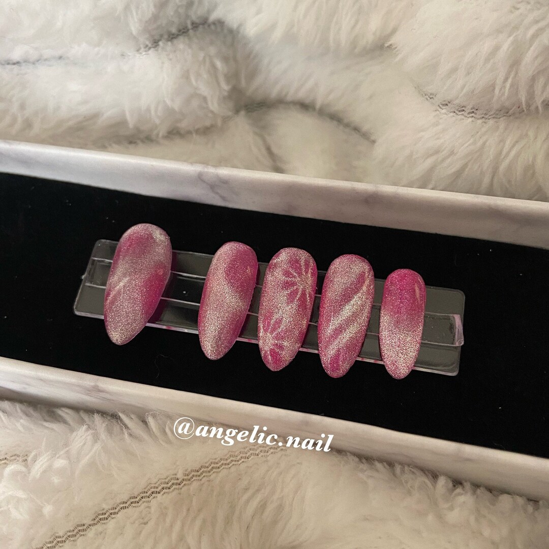 Hot Pink Magnetic Cat Eye Press on Nails - Etsy