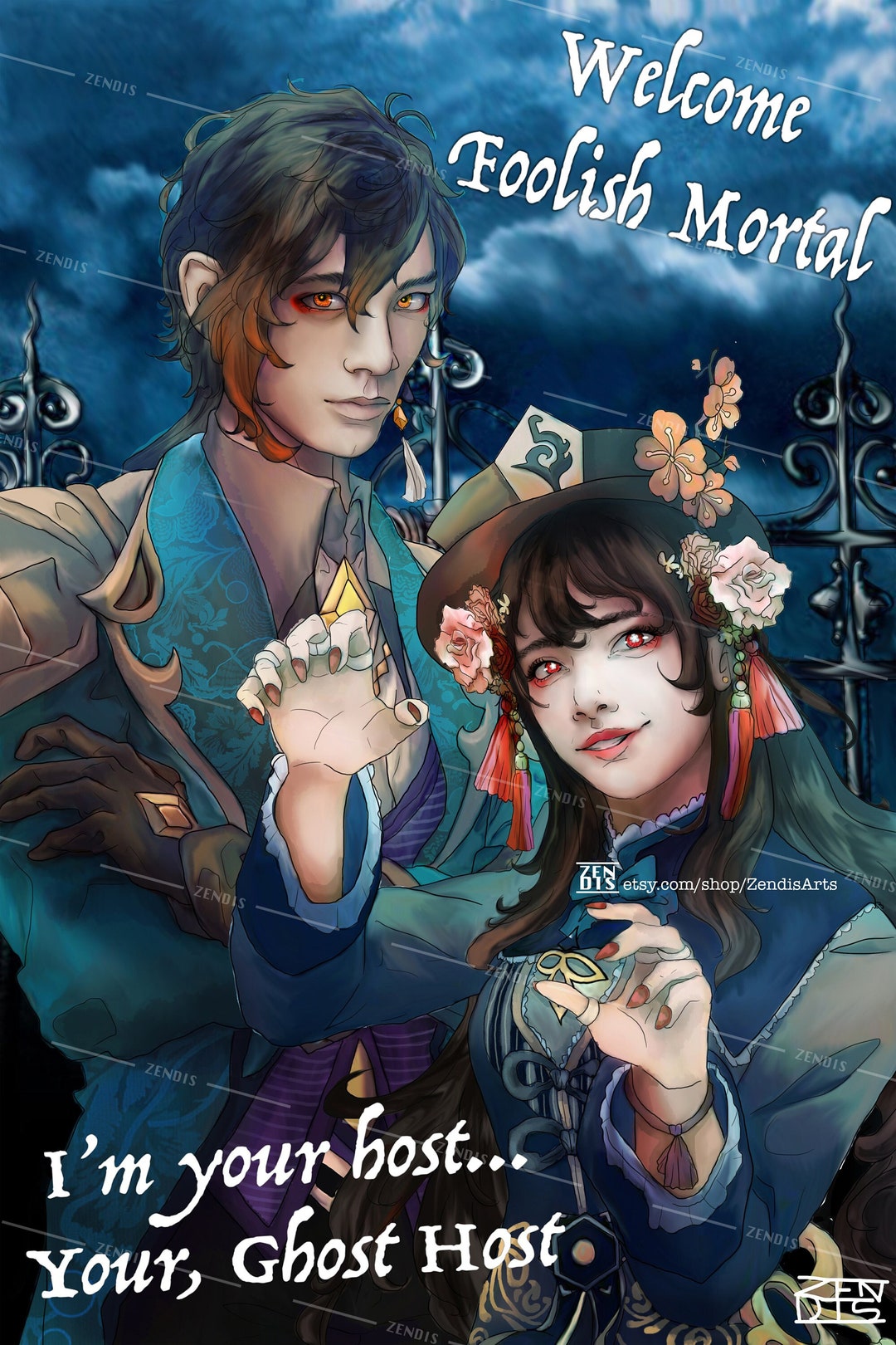 Genshin Impact Fanart: Disney Huanted Mansion Themed, Hutao and Zhongli ...