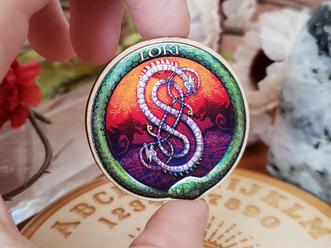 Loki the Norse God of Mischief: Devotional Wooden Pin 1.5' X 1.5' 40mm ...