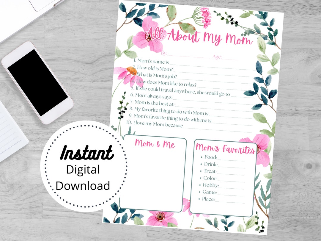 Mothers Day Interview, All About Mom, Mothers Day Gift, All About My ...