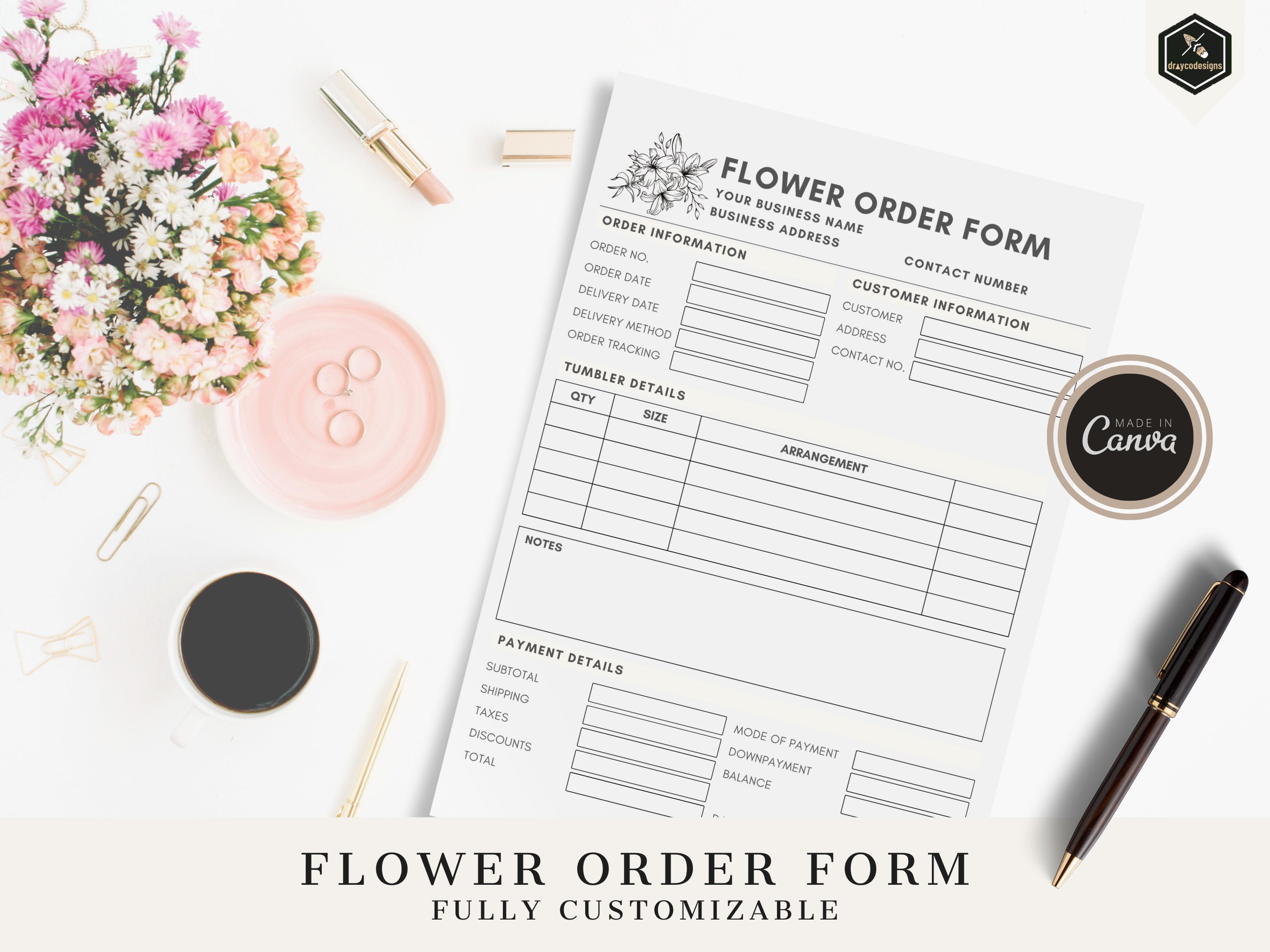 Flower Order Form Ink Saver Template Florist Order Template for ...