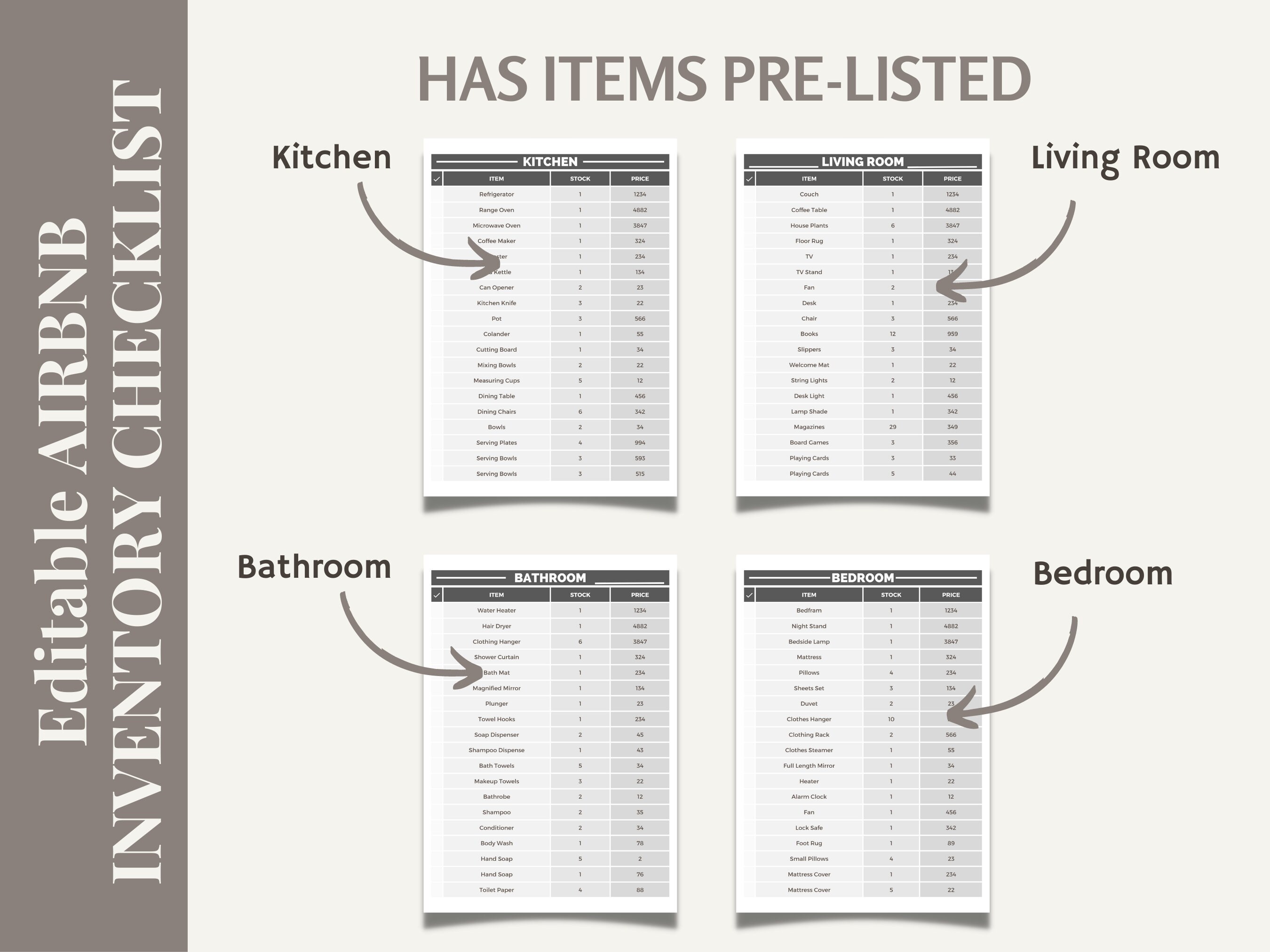 Airbnb Inventory Template Editable Airbnb Checklist of Household ...