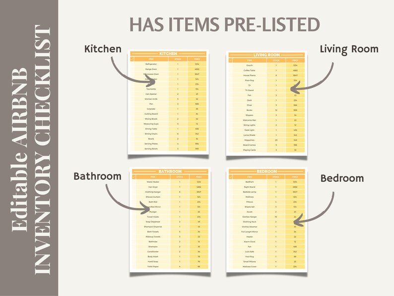 Airbnb Inventory Template Airbnb Checklist of Household Inventory ...