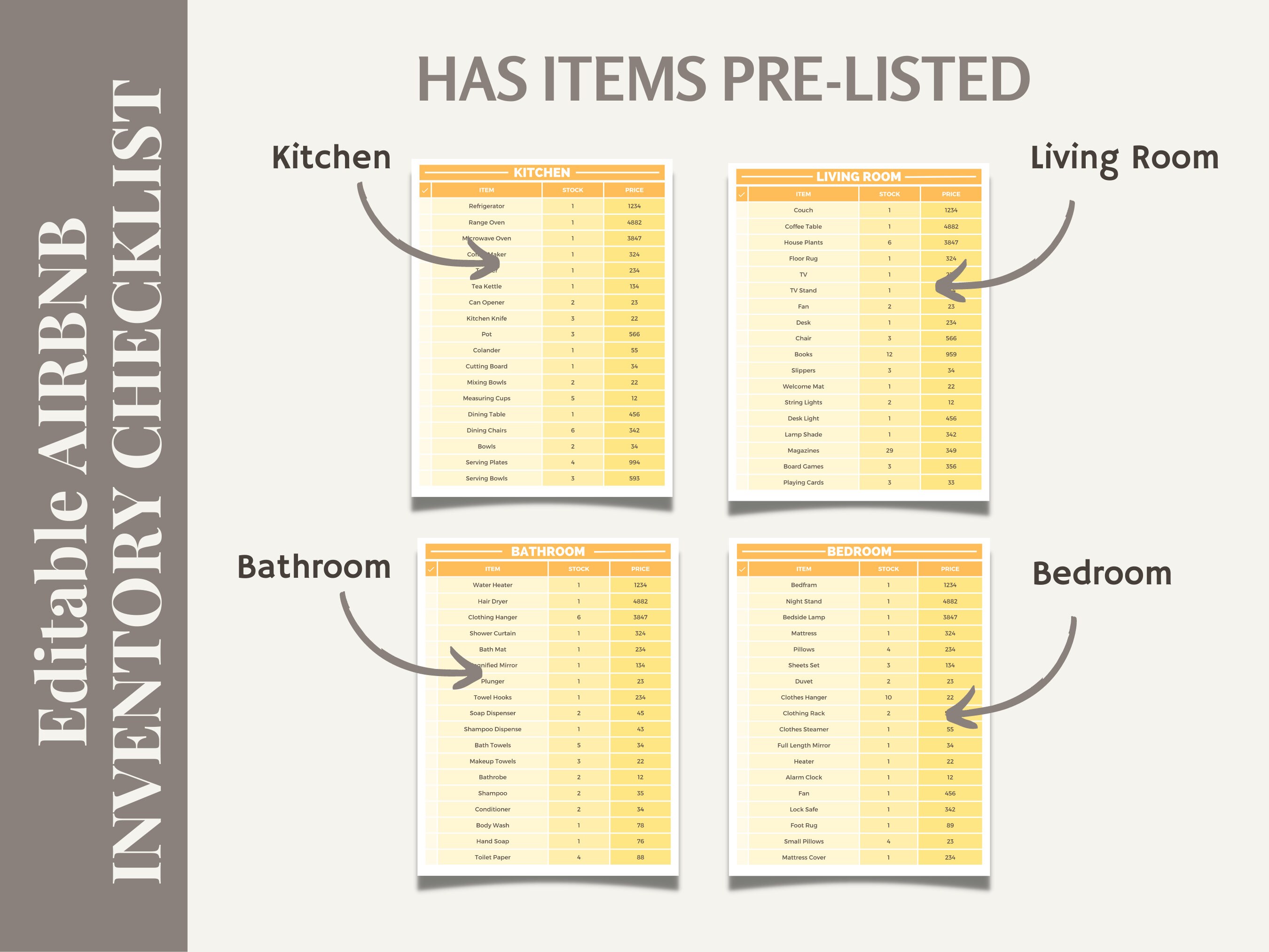 Airbnb Inventory Template Airbnb Checklist of Household Inventory ...