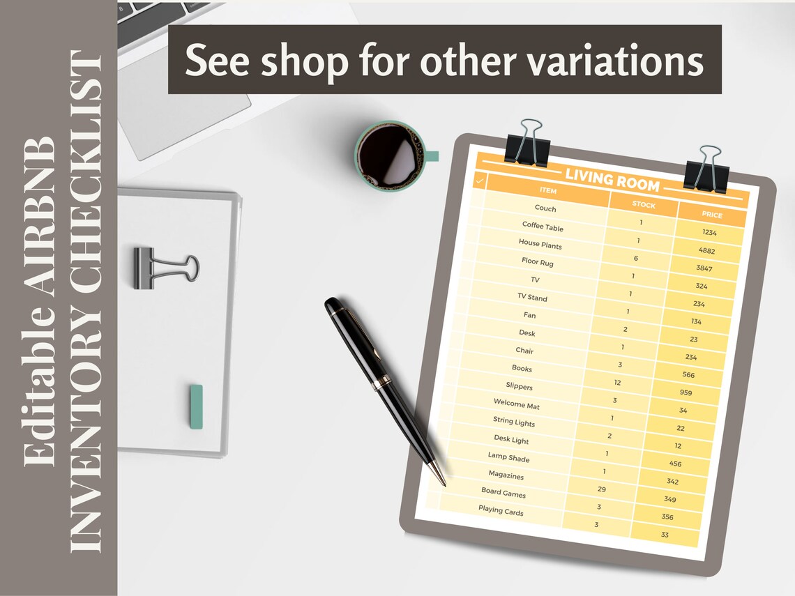 Airbnb Inventory Template Airbnb Checklist of Household Inventory ...