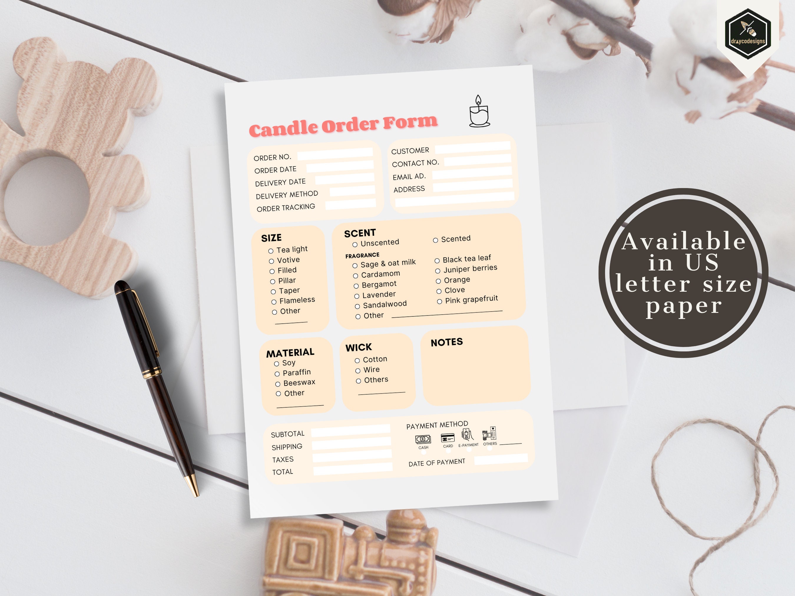 Customizable Candle Order Form Template Editable Canva Printable ...