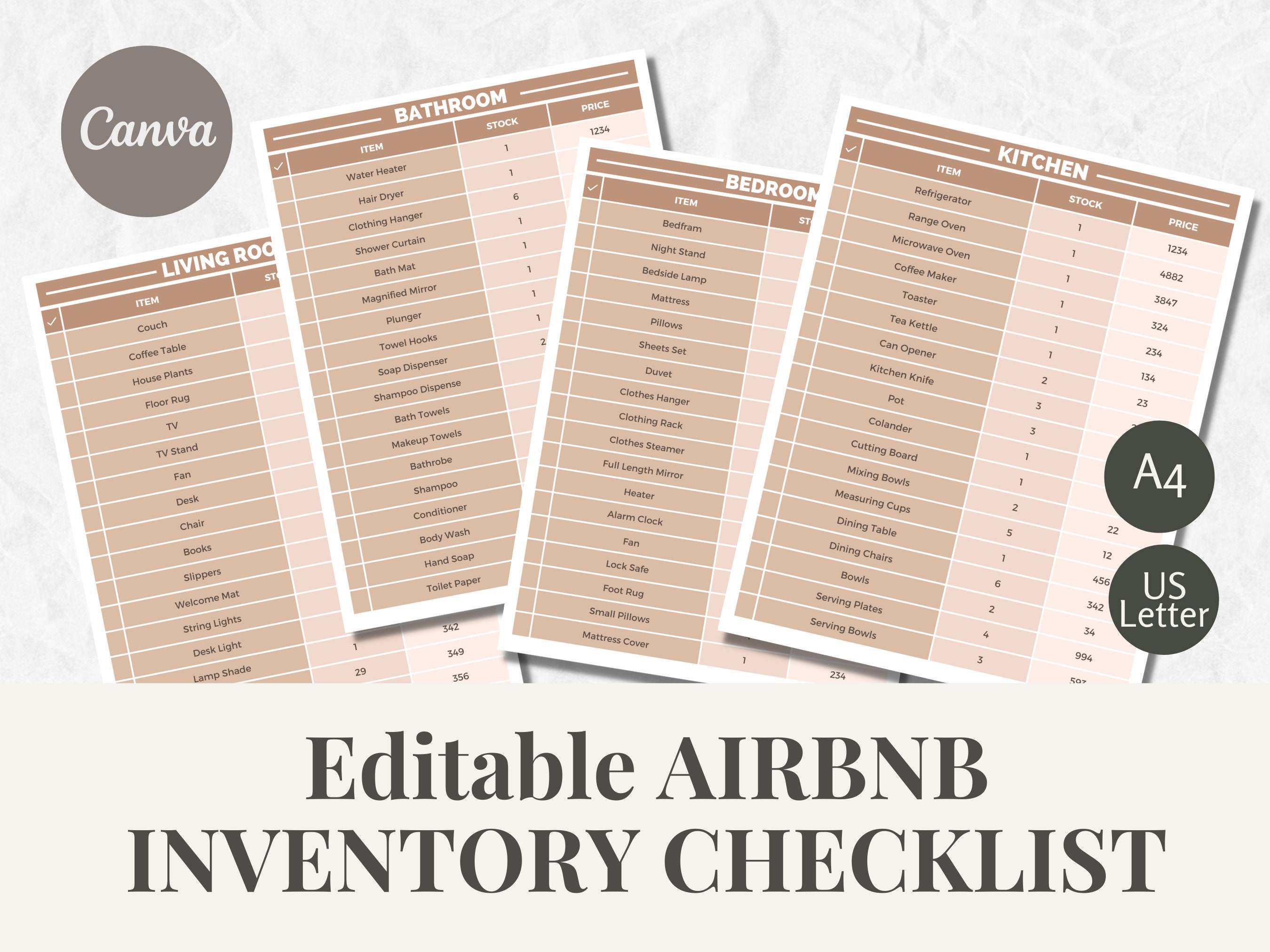 Airbnb Inventory Template Airbnb Checklist Of Household Etsy