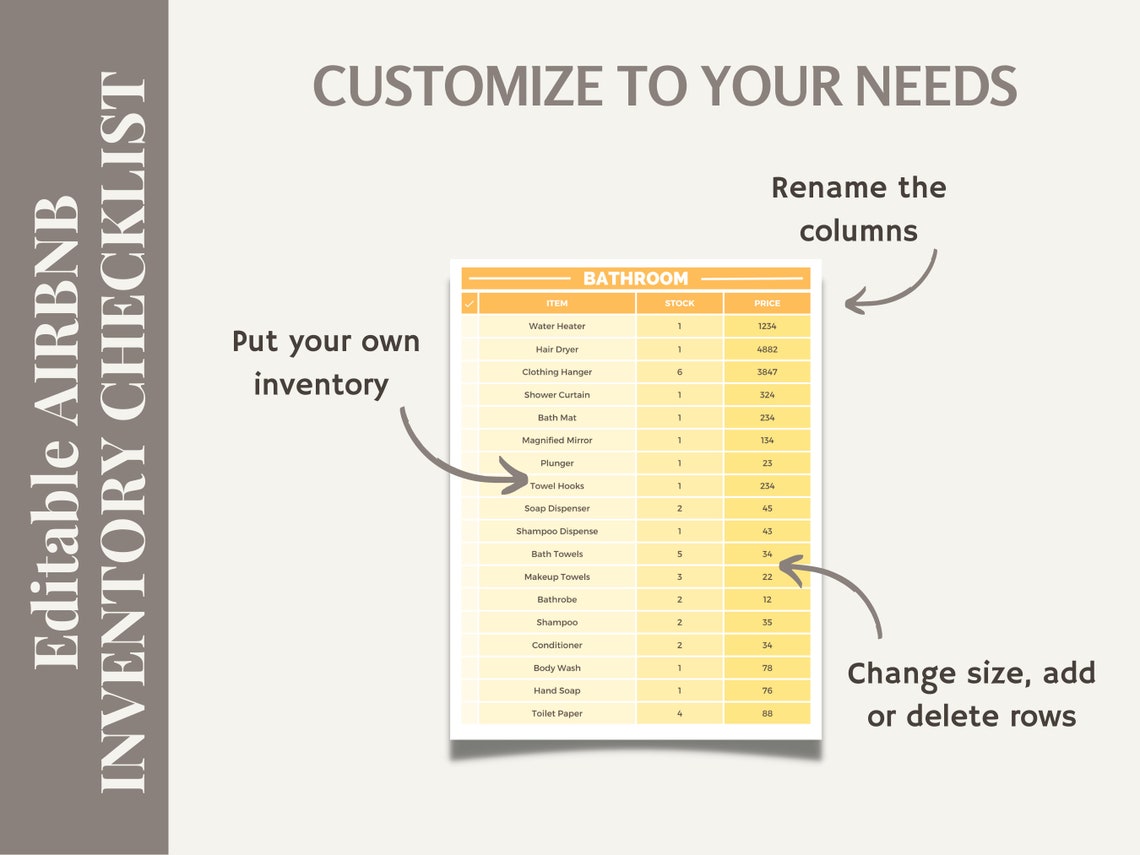 Airbnb Inventory Template Airbnb Checklist of Household Inventory ...