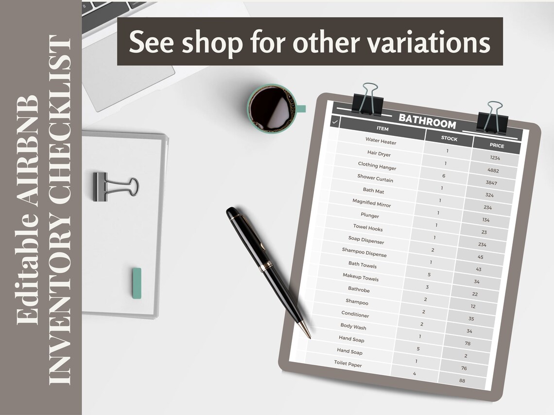 Airbnb Inventory Template Editable Airbnb Checklist of Household ...