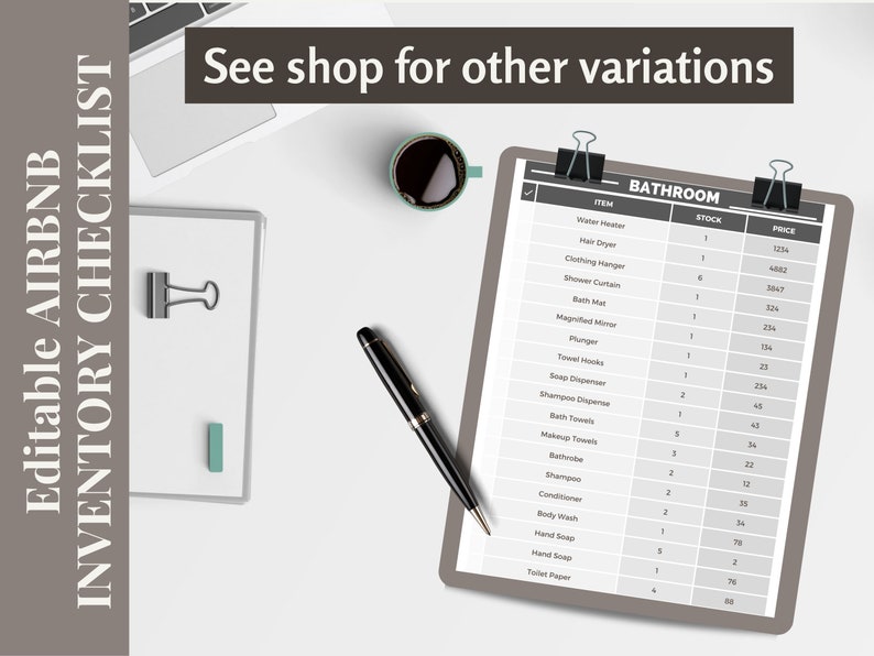 Airbnb Inventory Template Editable Airbnb Checklist of Household ...