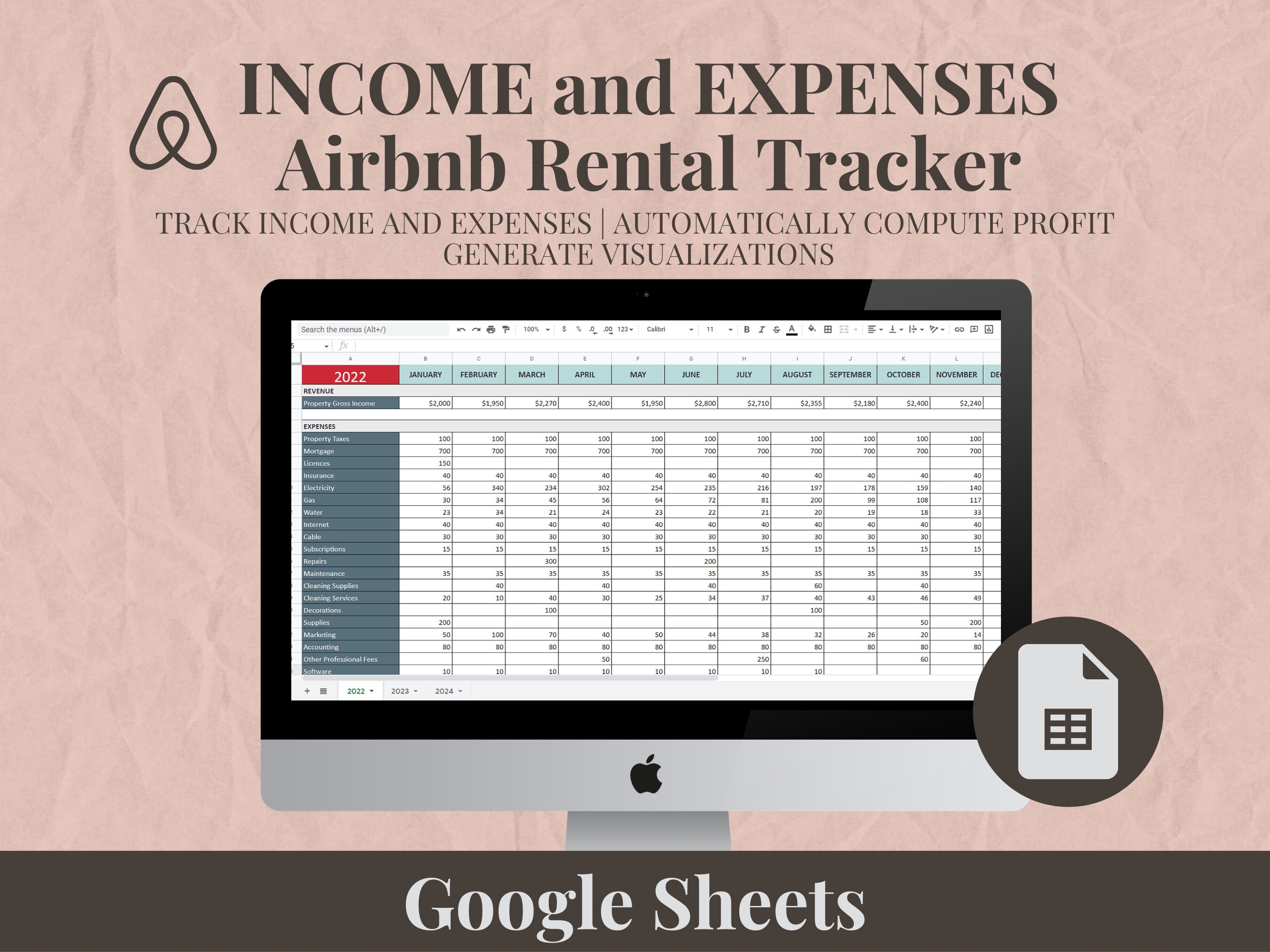 Airbnb Spreadsheet Google Sheets Income and Expense Tracker Spreadsheet ...