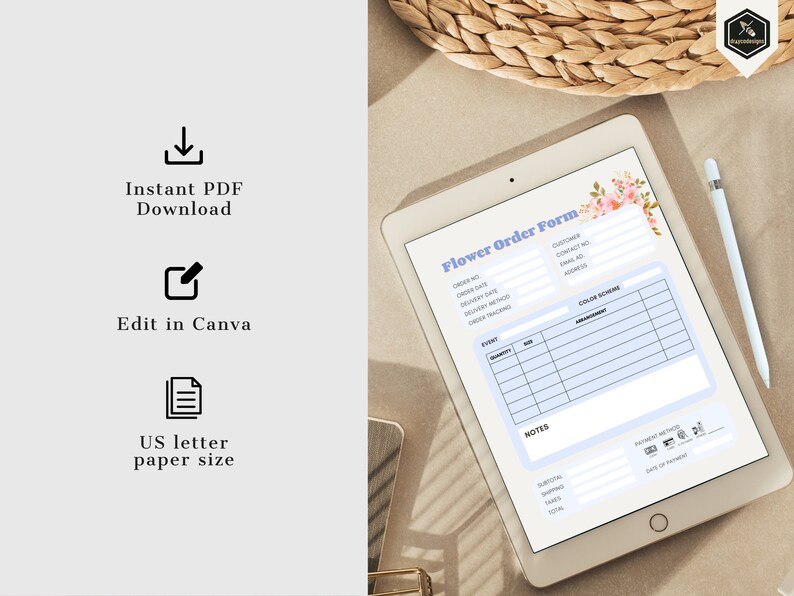 Flower Order Form Pink Template Florist Order Template Multiple Colors ...