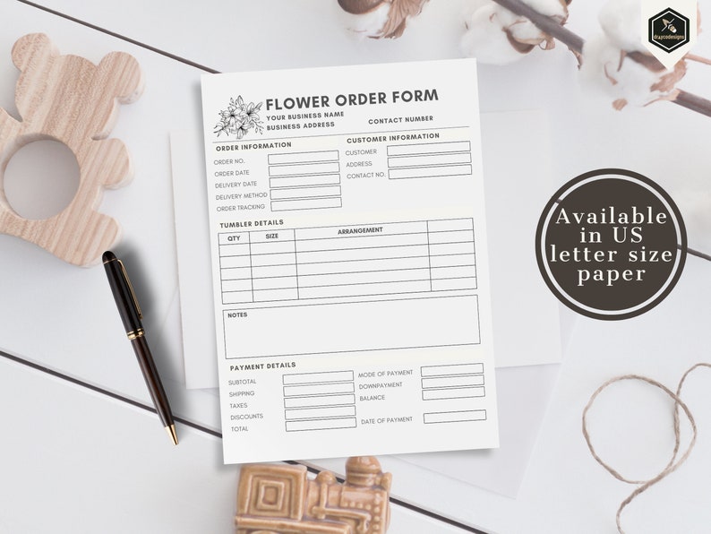 Flower Order Form Ink Saver Template Florist Order Template - Etsy