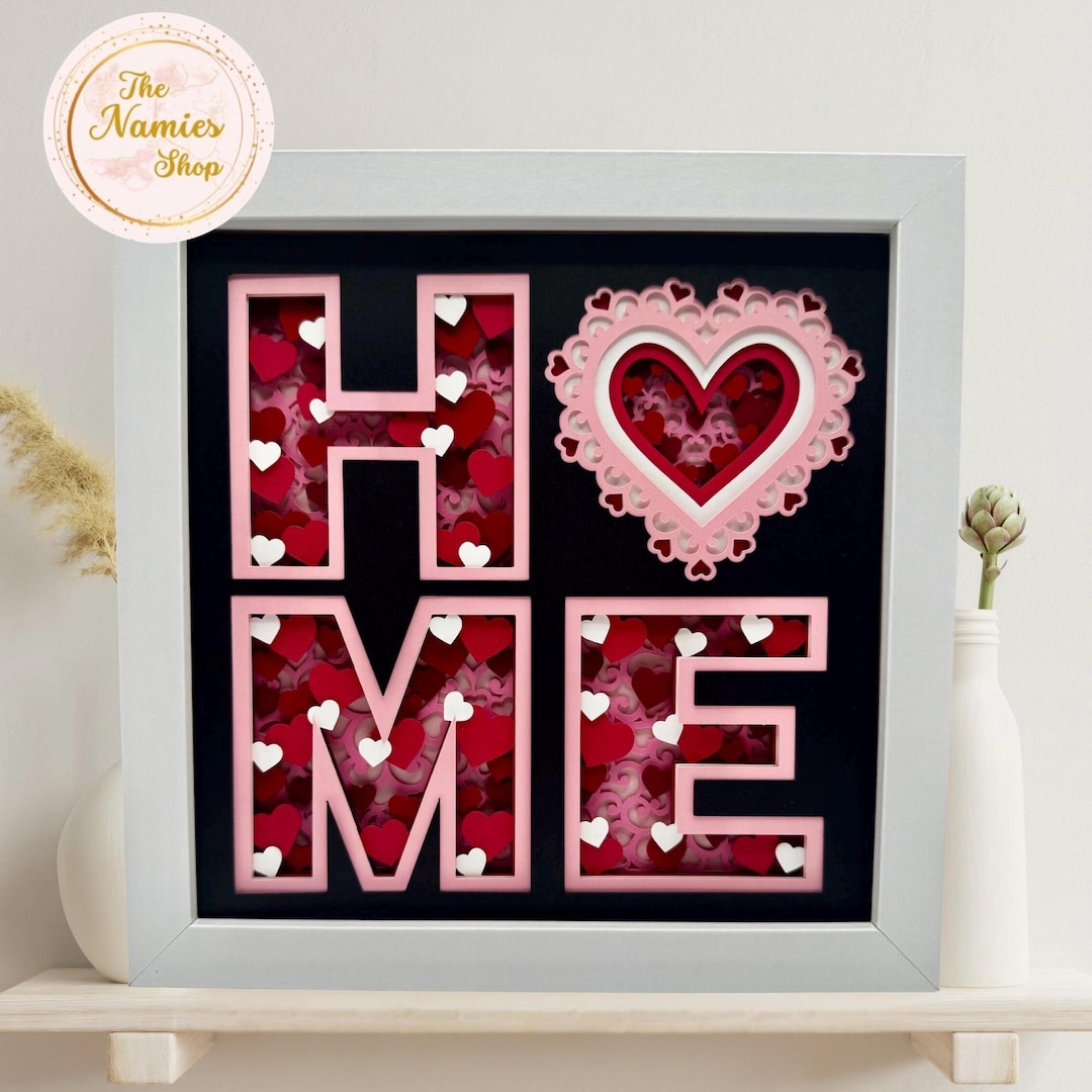 HOME Heart Shadowbox Frame | Valentine’s Day Decor | Love Gift for ...