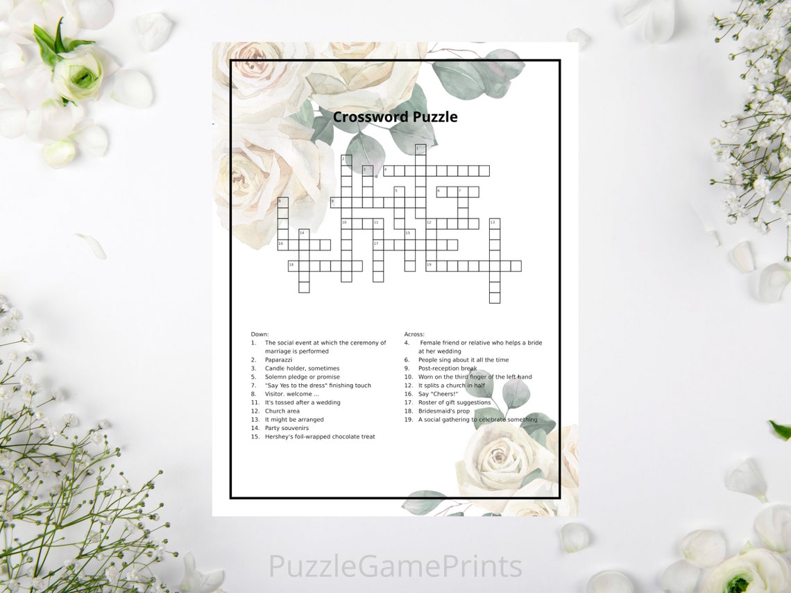 Printable Crossword Puzzle for Wedding and Bridal Shower Wedding ...