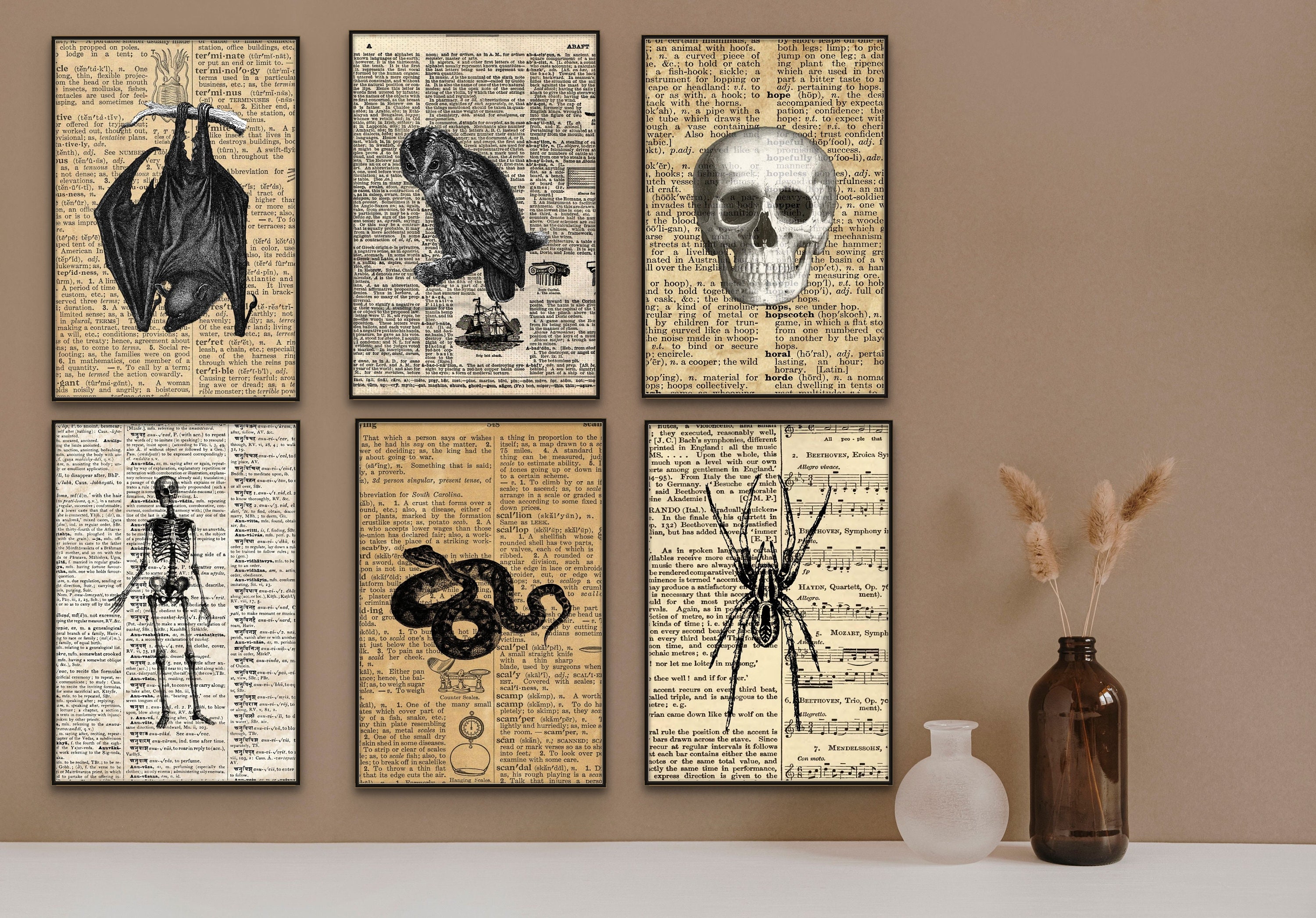 Halloween Vintage Gothic Book Page Art Prints Set of 9 Digital PRINTS ...