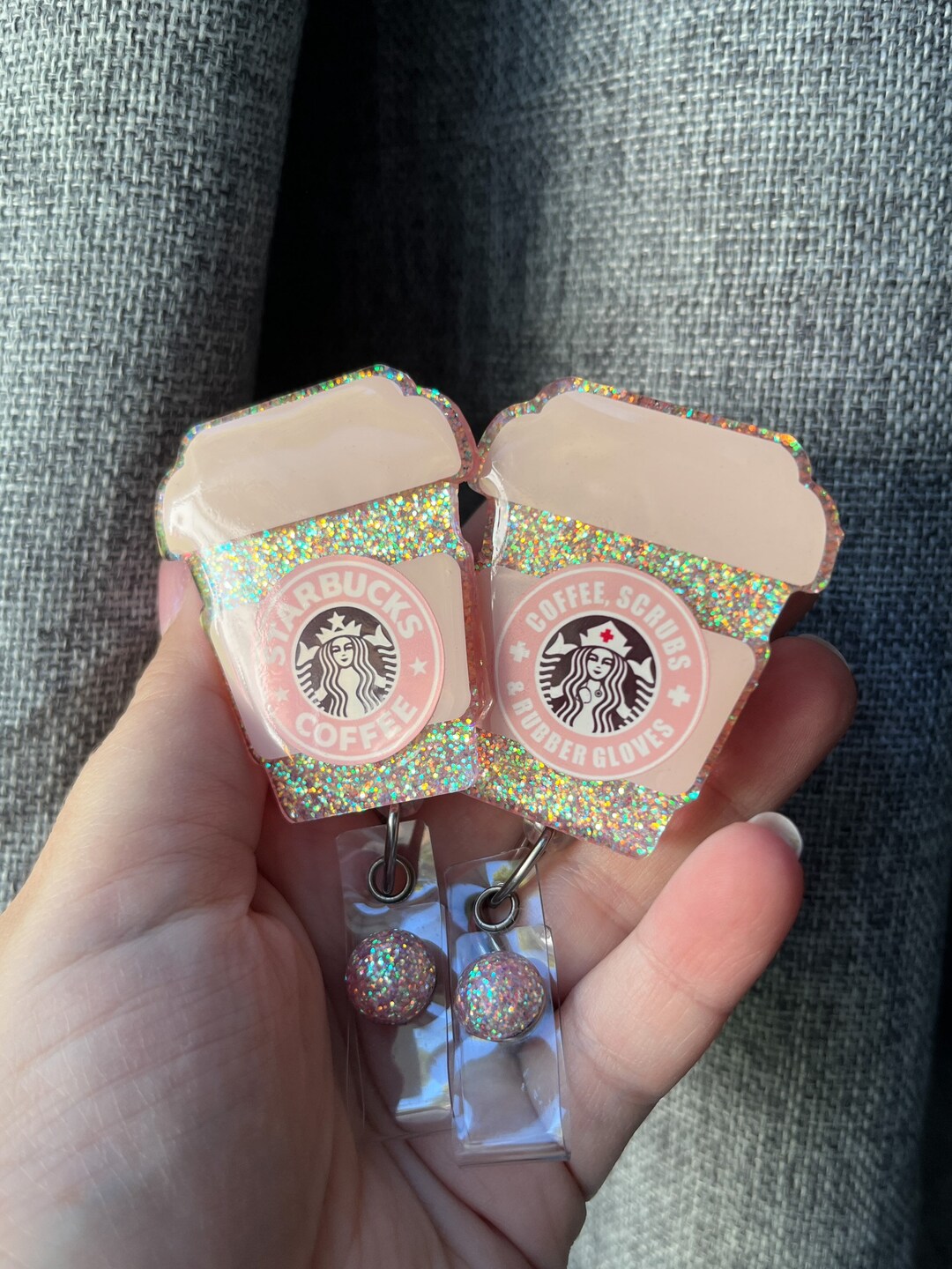 Peachy 2.0 Sparkly Coffee Badge Reel Coffee Scrubs and - Etsy