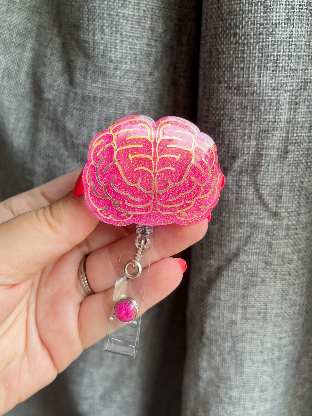 Brain Badge Reel Pink - Neurology - Etsy