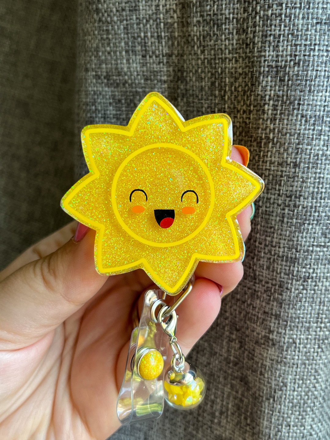 Happy Sun Badge Reel - With Removable Gem Charm - Sunshine, Nurse ...