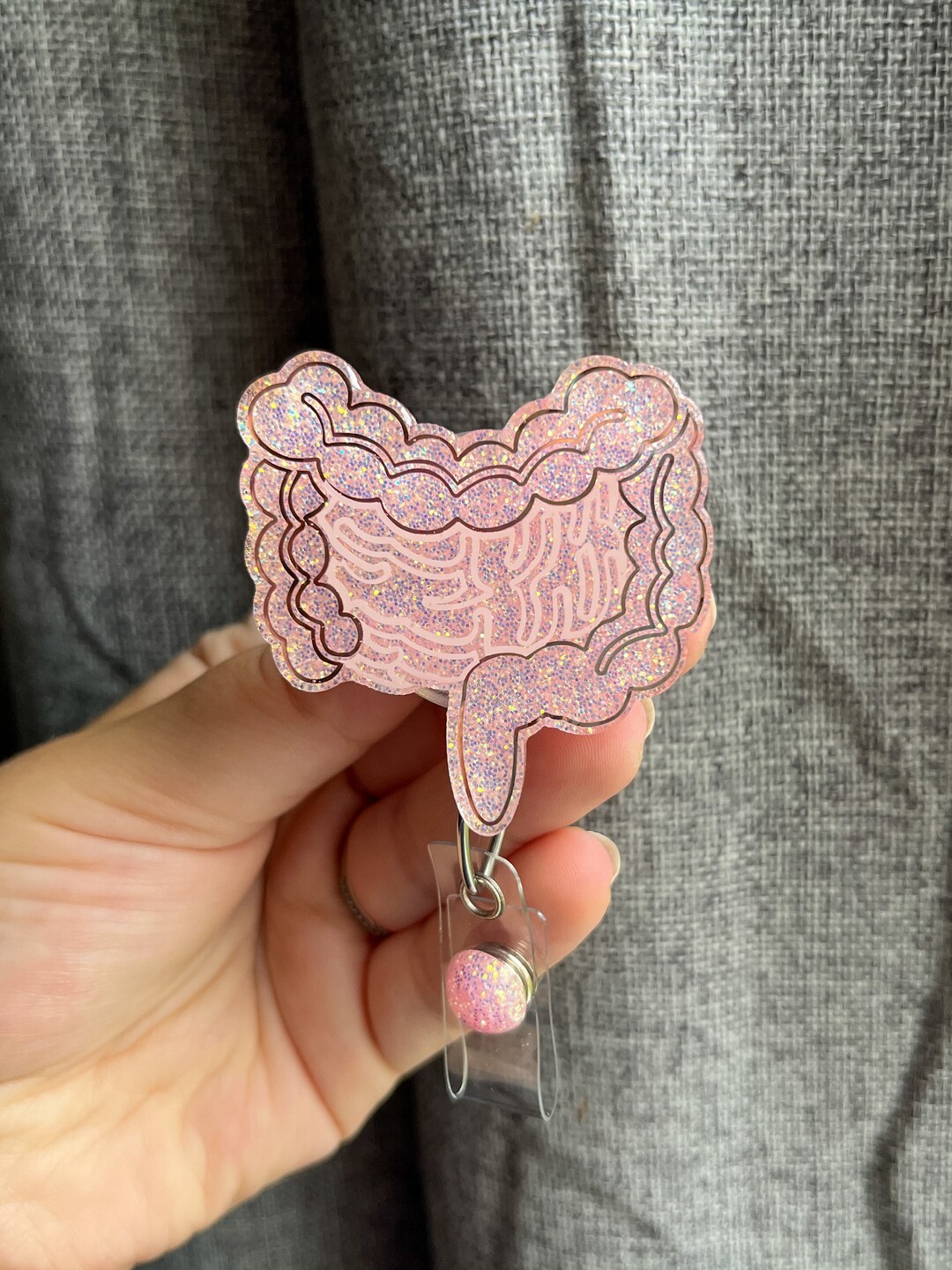 Colon Intestines Badge Reel Light Pink Sparkle -gastrointestinal ...