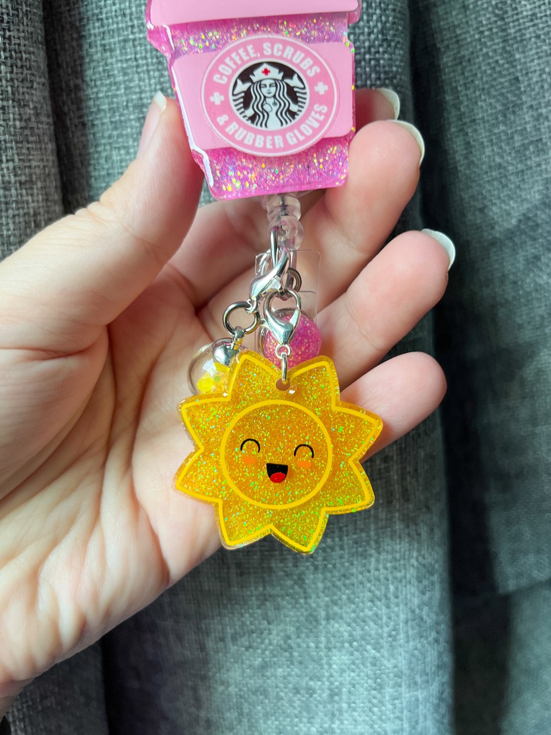 Happy Sunshine Badge Charm With Gem - Etsy
