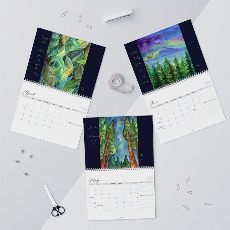 2026 Wall Calendar With Holidays and Original Watercolor Art and Poetry ...