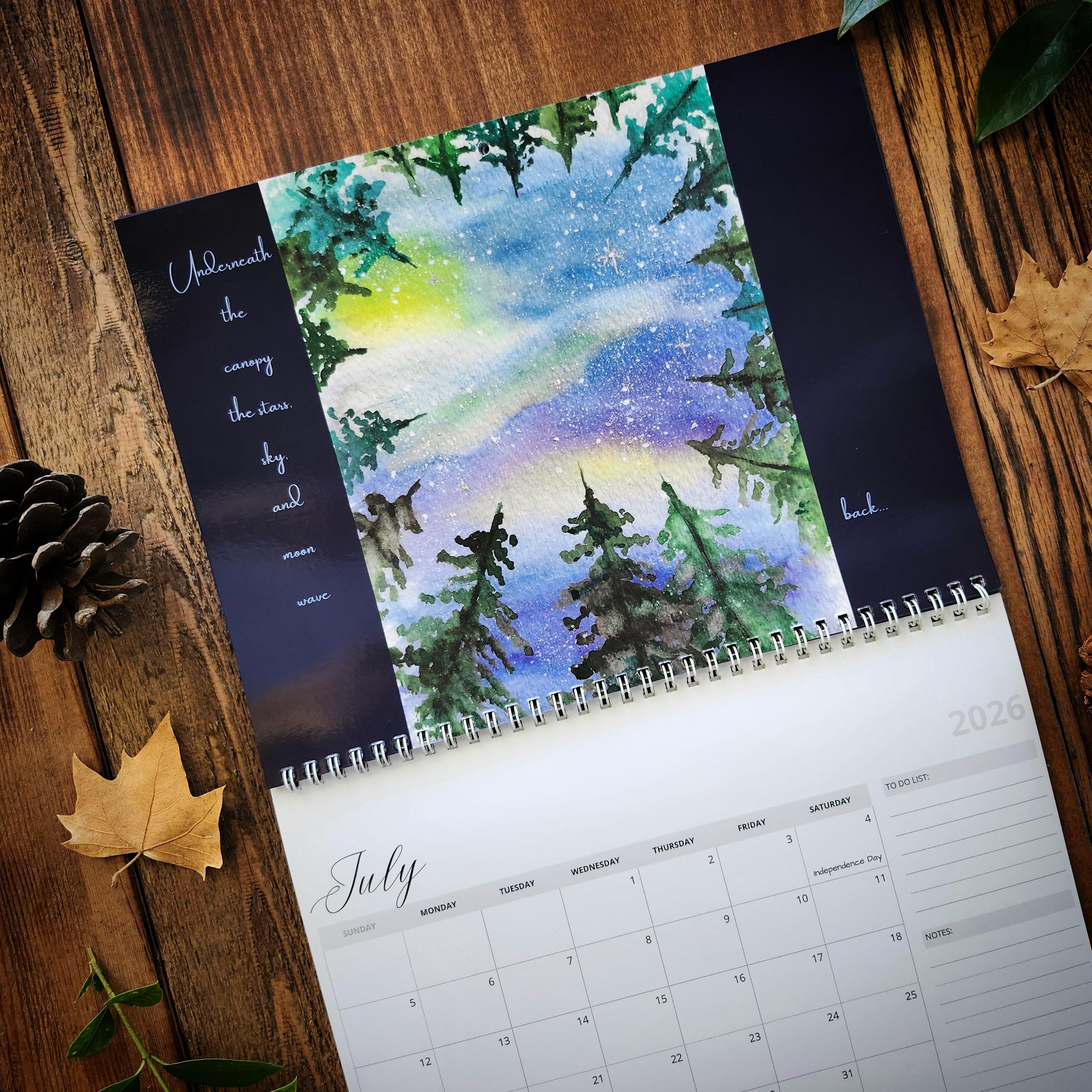 2026 Wall Calendar With Holidays and Original Watercolor Art and Poetry ...