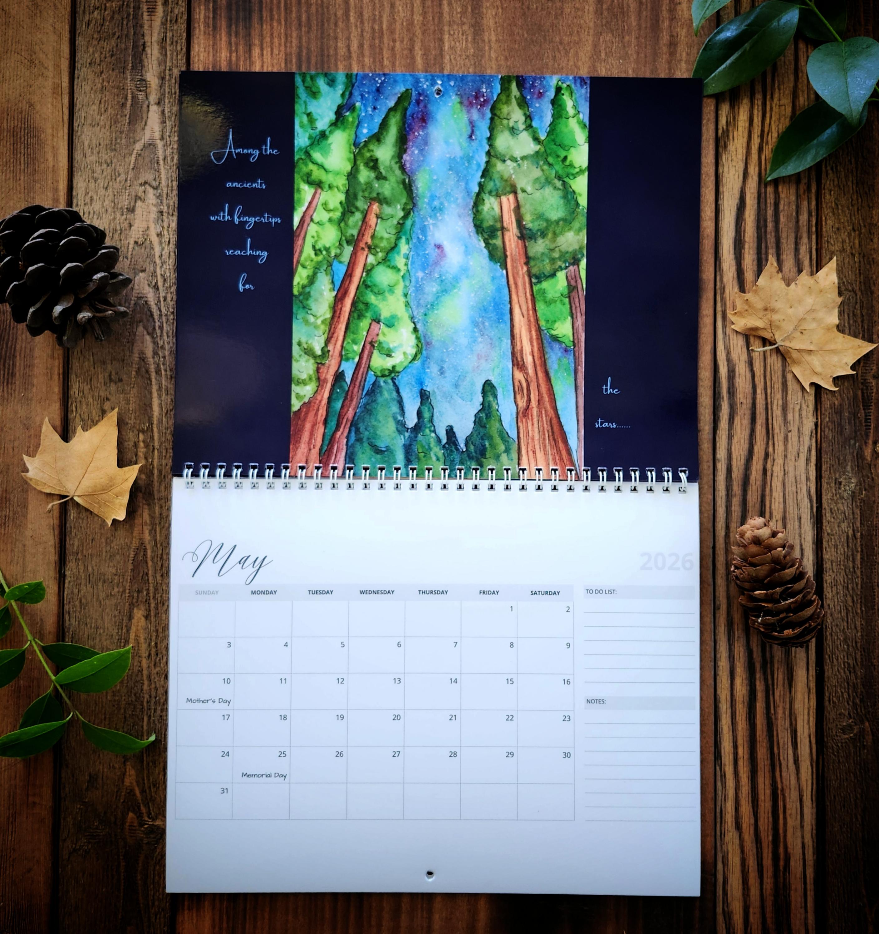 2026 Wall Calendar With Holidays and Original Watercolor Art and Poetry ...