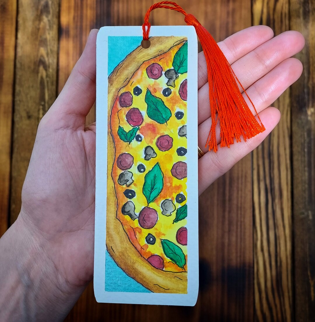 Hand Painted Bookmark With Original Watercolor Art Yummy Pizza Bookmark ...