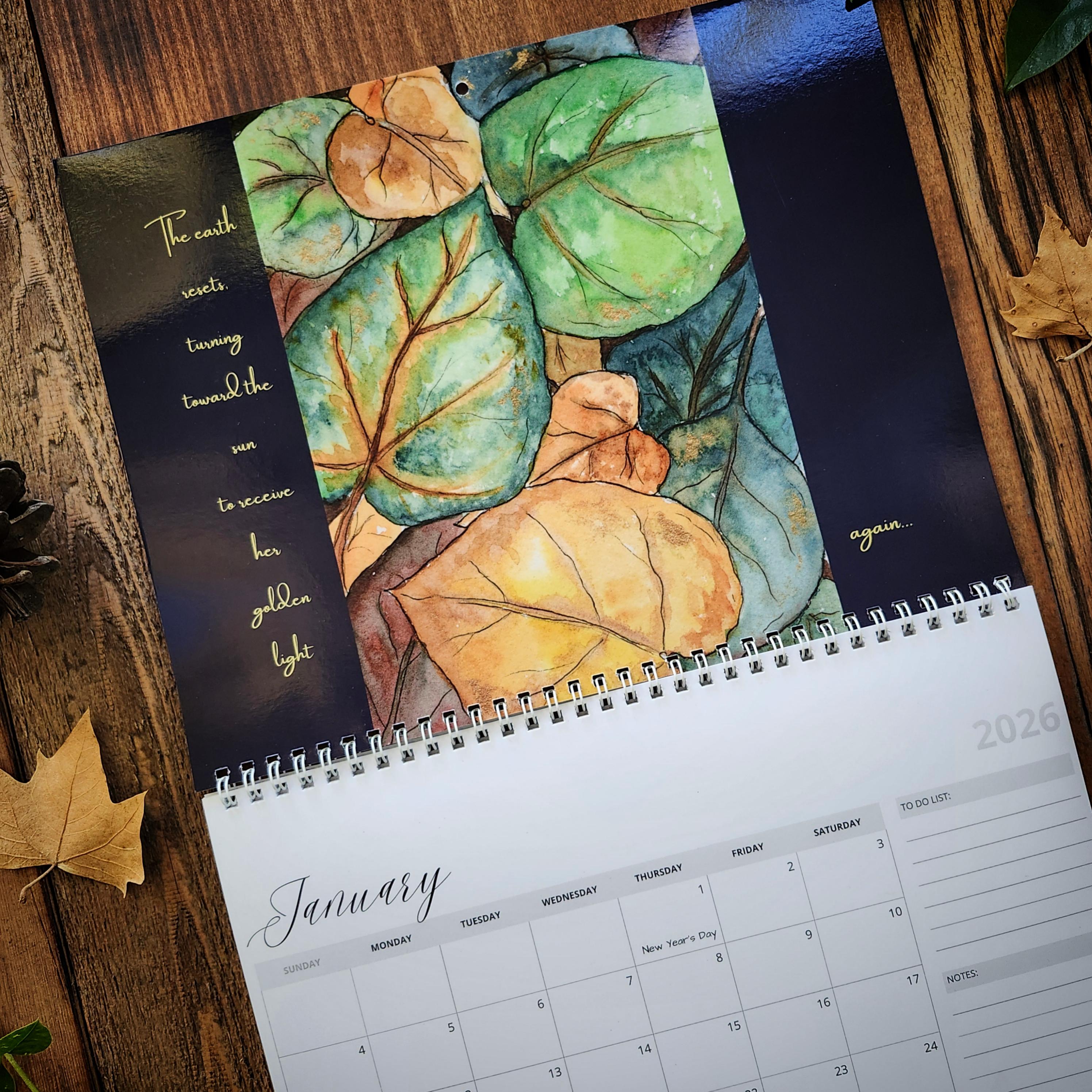 2026 Wall Calendar With Holidays and Original Watercolor Art and Poetry ...