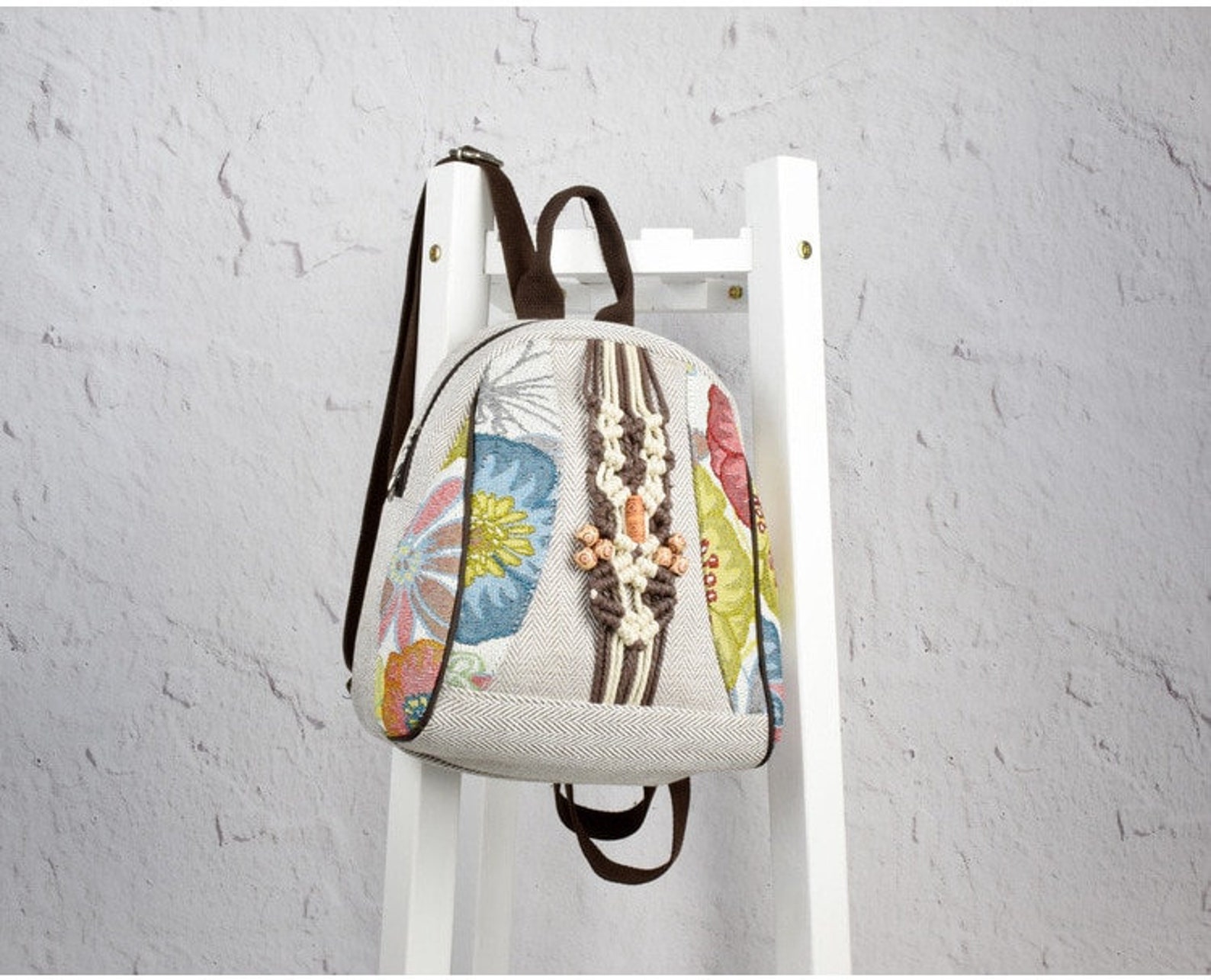 Bohemian Floral Embroidered Canvas Backpack Thick Canvas - Etsy
