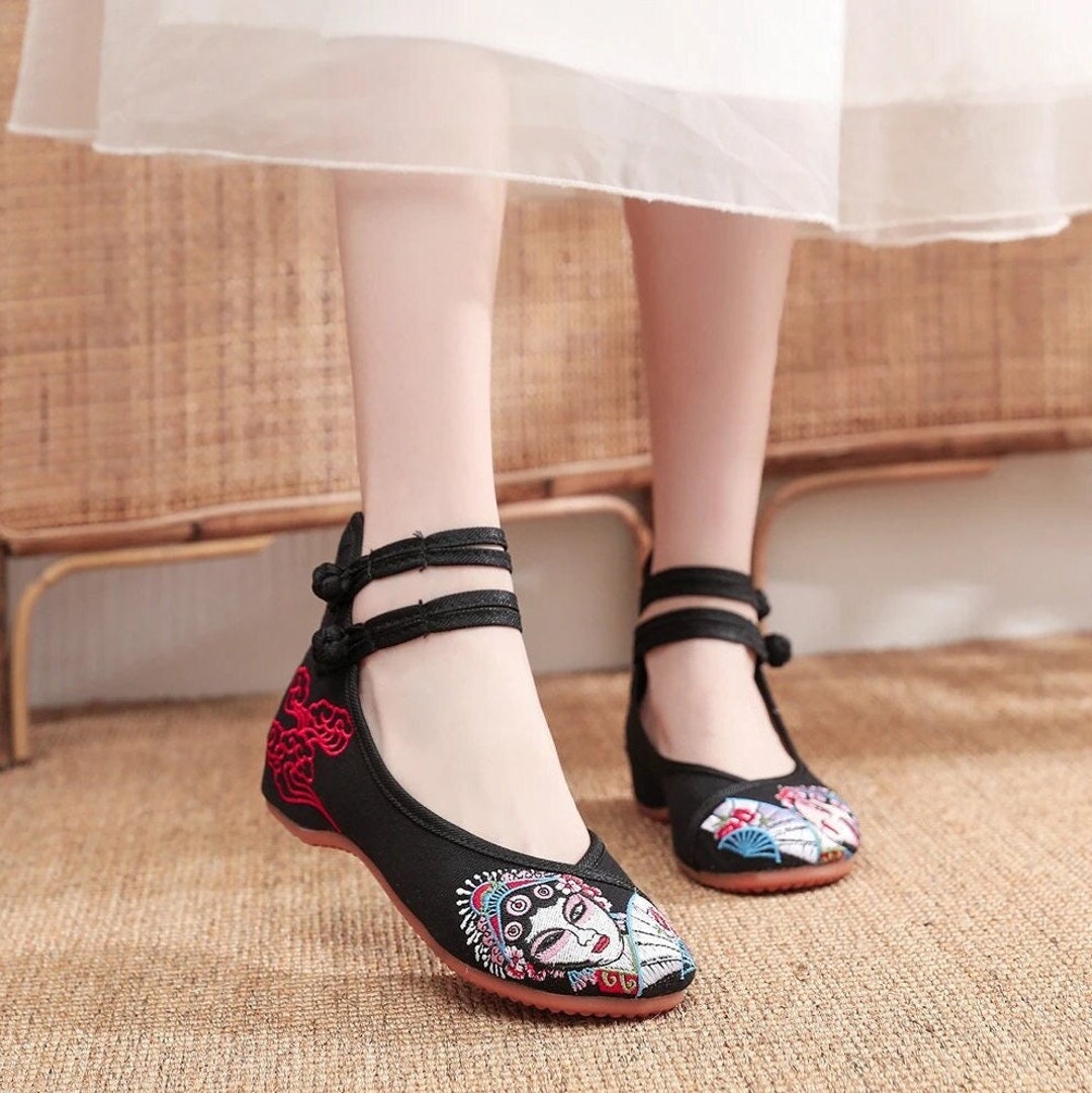 Chinese Opera Mask Black Ballet Flats Women's Shoes - Etsy