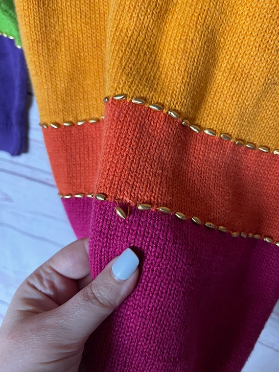 Vintage 1980s Arlando Embellished Rainbow Sweater Siz… - Gem