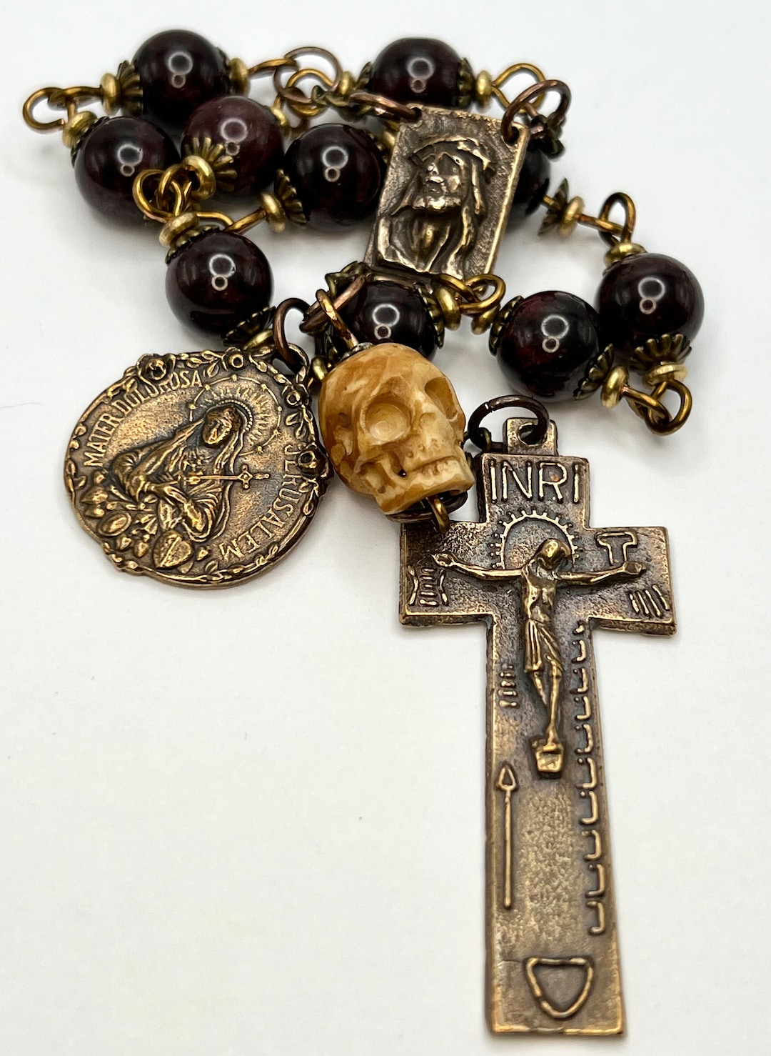 Memento Mori | Garnet | Handmade | Solid Bronze | Single Decade ...