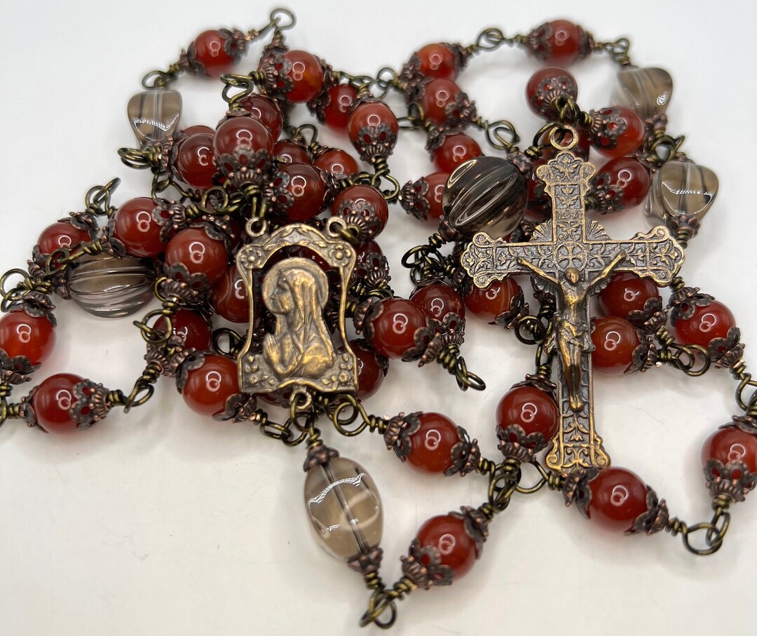 Virgin Mary and Sacred Heart | Red Onyx | Handmade | Solid Bronze ...