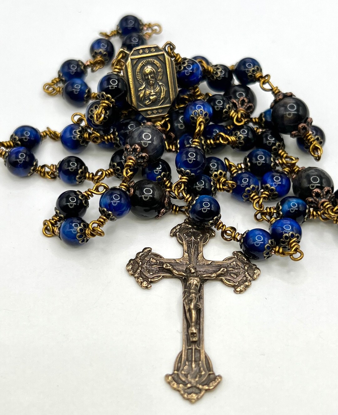 Sacred Heart of Jesus and Mary | Tigers Eye | Handmade | Solid Bronze ...