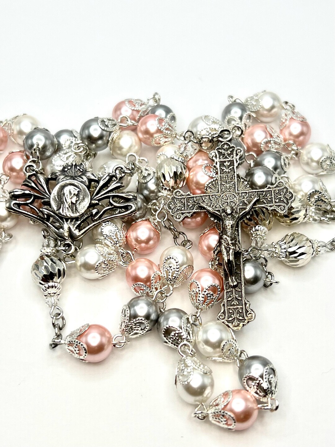 Mary With Lily Shell Beads Heirloom Rosary Handmade Sterling Silver ...