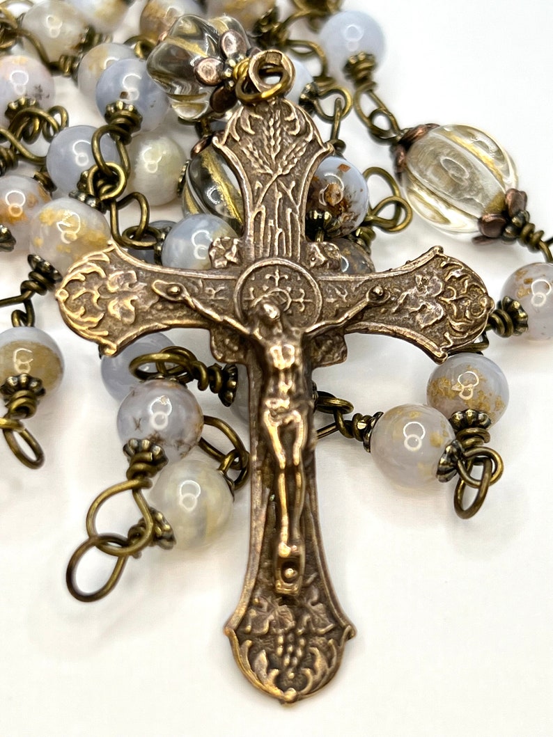 Eucharist | Blue Lace Agate | Handmade | Solid Bronze | Wire Wrapped ...