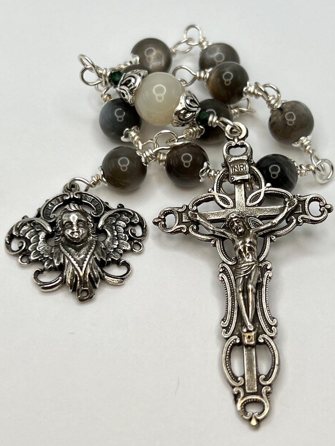 Angel | Moonstone | Handmade | Sterling Silver | Single Decade Wire ...